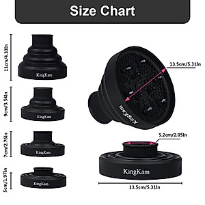 Universal Collapsible Hair Dryer Diffuser - Travel and Easy Storage - KingKam Diffuser Attachment Fit Most Hair Dryers with Nozzle Diameter D-1.575Inch to 1.968 Inch (4-5cm) - Black