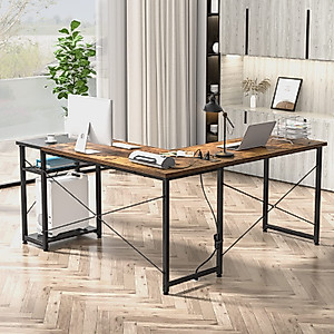 Ecoprsio L-Shaped Desk Large L Shaped Gaming Desk with Storage Shelves Industrial Corner Desk Writing Study Table for Home Office Gaming Workstation, Rustic Brown and Black