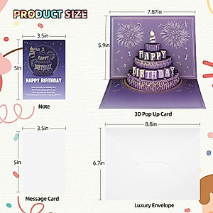 XTF2015 Happy Birthday Card, Lights & Music & Sound Fireworks Cake 3D Pop Up Birthday Card Gift with Envelope and Note Tag for Women, Men, Kids, Wife, Mom, Husband