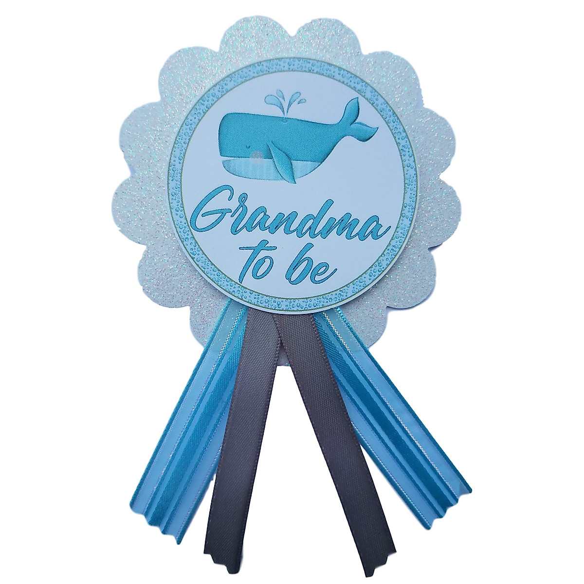 Grandma to Be Pin Whale Baby Shower Under the Sea It's a Boy for Nona to wear, Blue & White Sprinkle