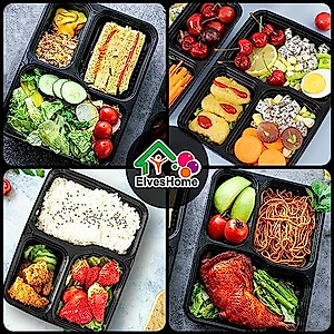 Meal Prep Container 3 Compartment, 50 Pack Meal Prep Containers with Lids, Large Food Storage Container 34oz Reusable Plastic Bento Box, Disposable Lunch To-Go Boxes, Dishwasher Freezer Microwave Safe