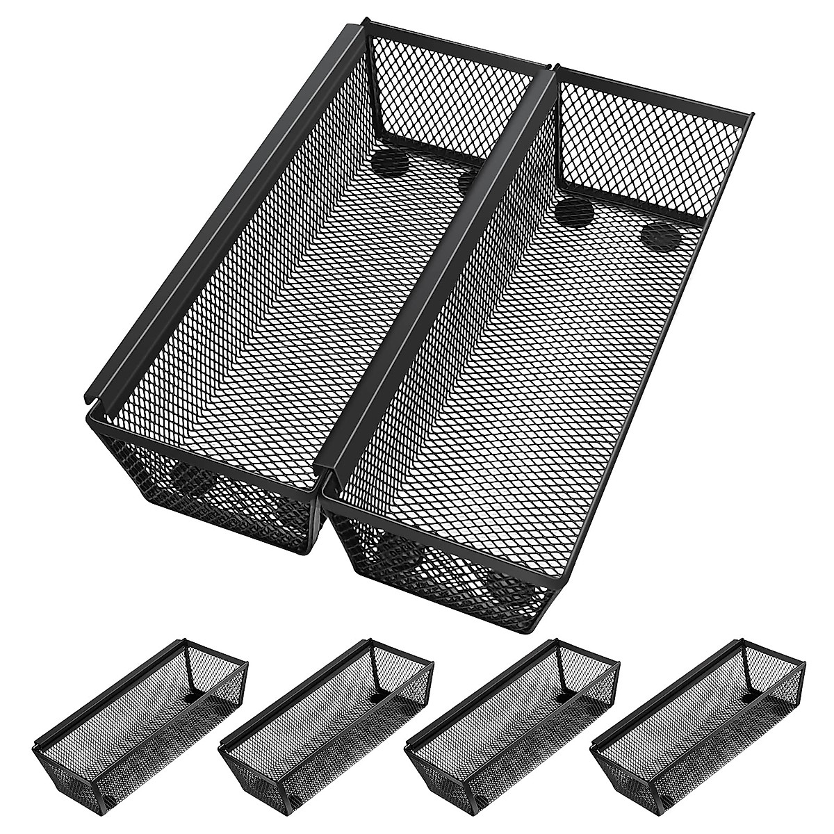 Sisfung Drawer Organizer, Silverware Drawer Organizer for Kitchen, Utensil Mesh Drawer Organizer with Interlocking Arm for Flatware, Knives, Pen, Cosmetic (9 * 3 * 2 inch, 6-Pack)