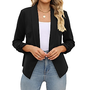 MenXX-LargeWomens Slim Fit 3/4 Sleeve Cardigan Outwear Blazer Black Plus Size (XXL, Black)'' }