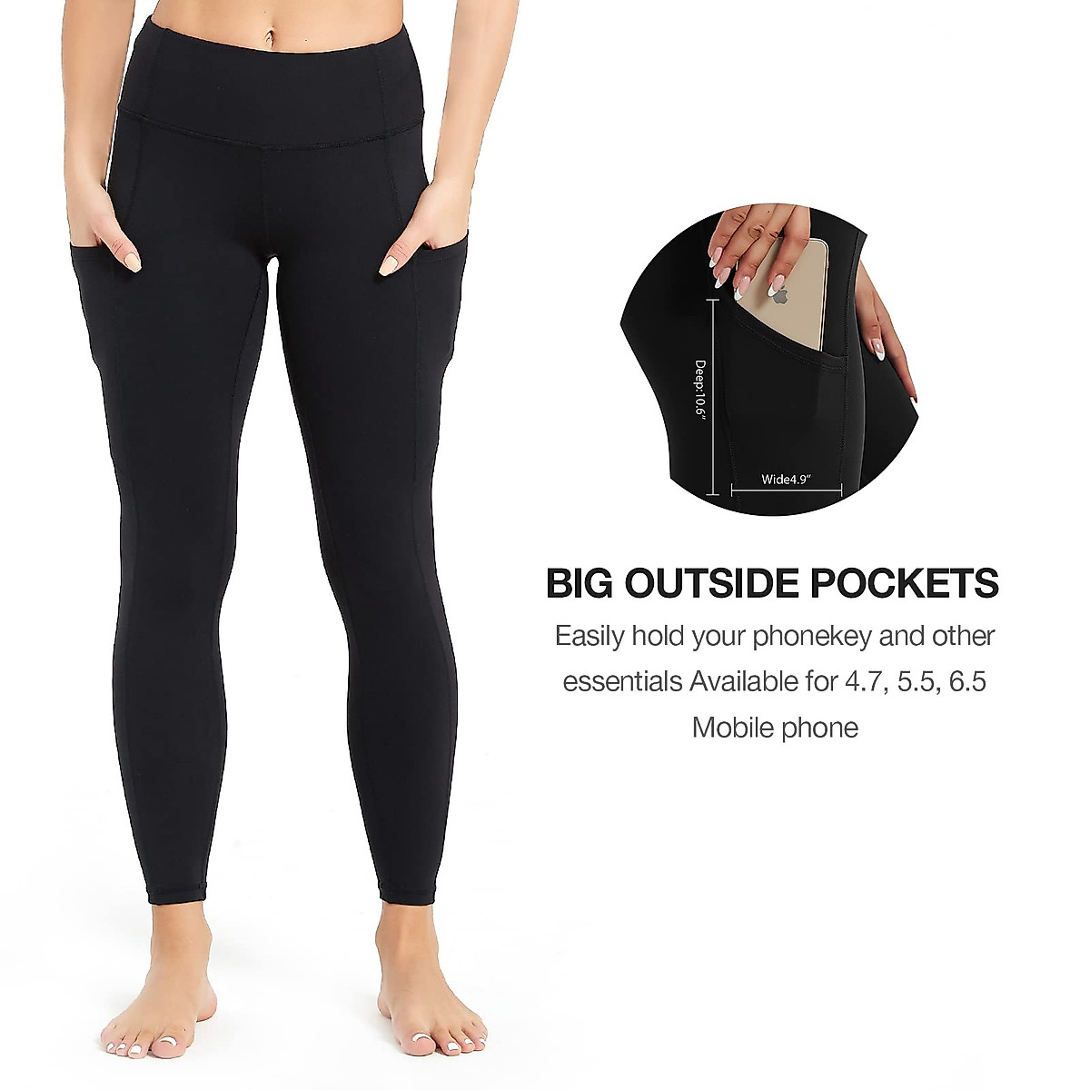Yoga Leggings for Women with Pockets High Waisted Tummy Control Women's Butt Lift Yoga Workout Leggings Running Pants Black