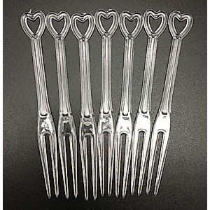 500PCS Disposable Plastic Cocktail Picks Fruit Forks, Clear Heart Shape Mini Cake Forks Sticks Party Supplies, Tasting Appetizer Plates Picks Dessert Forks