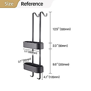 FINECHI Over the Door Shower Caddy Hanging Storage Organizer Rust Proof Aluminum Bathroom Tub Storage Rack with Hooks and Baskets(Matte Black, 2-Tier)