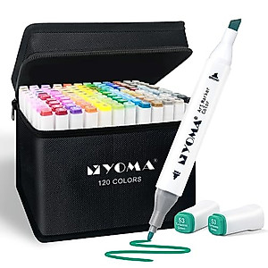 Y YOMA 120 Colors Alcohol Markers Dual Tip Markers Art Markers Set, Unique Colors (1 Marker Case) Alcohol-based Ink, Fine & Chisel, White Penholder