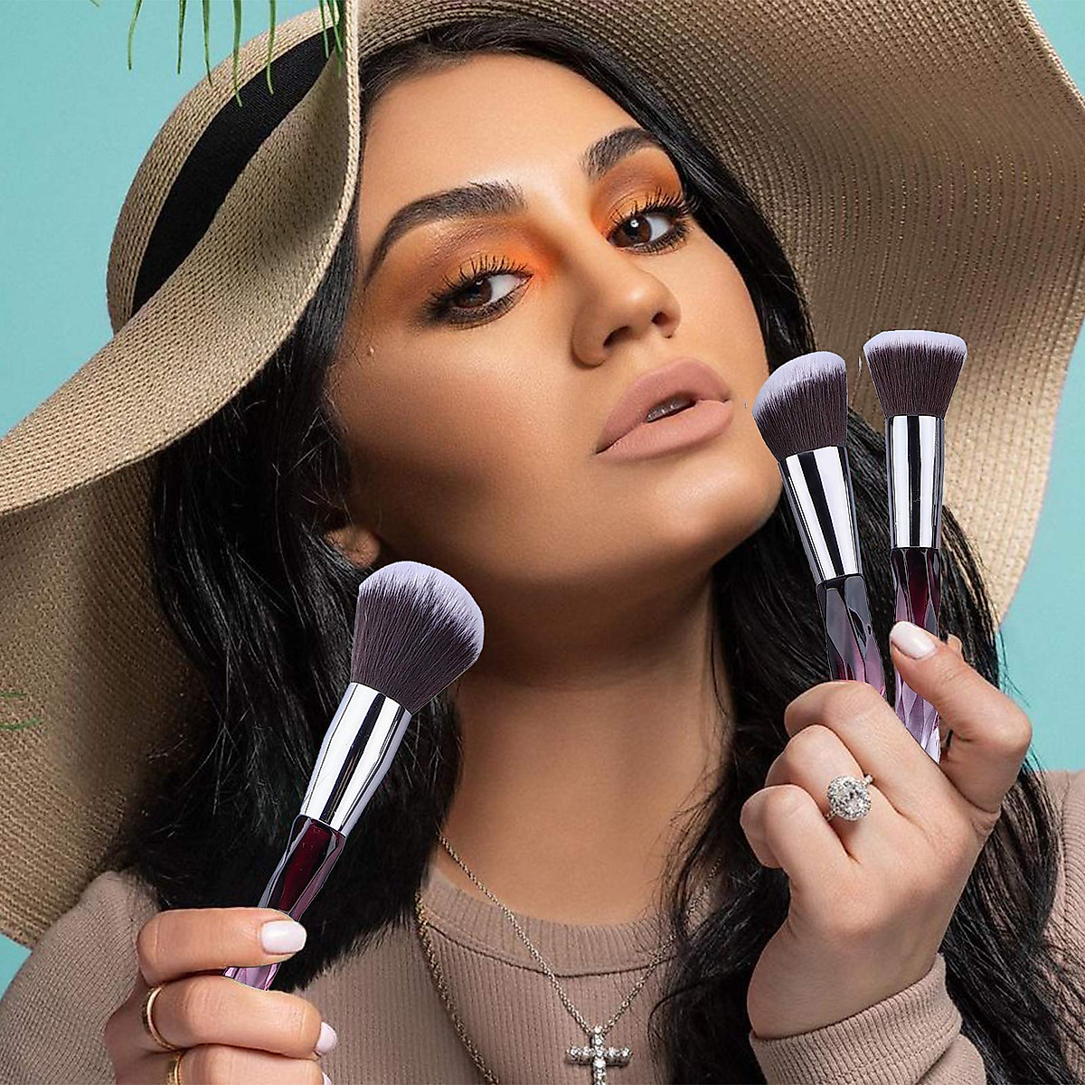 XMOSNZ Makeup Brushes 15pcs Make up Brushes Crystal Handle Highlighter Makeup Foundation Makeup Make Up Brush Sets Eyebrow Brush Professional with 4 Makeup Sponge