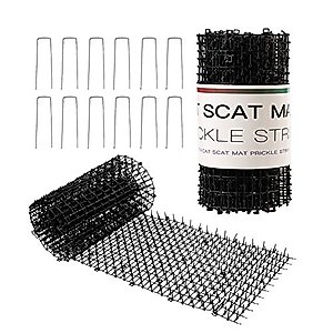 Hmyomina Cat Scat Mat with Spikes Prickle Strips Pest Repellent Spike Deterrent Mat with 12 Garden Staples (13FT)…