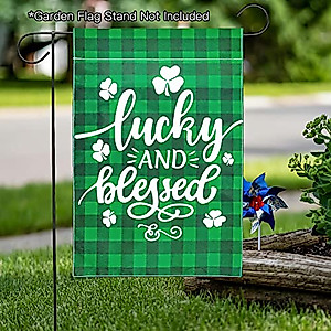 St Patricks Day Garden Flag St.patrick's Day Decorations Lucky and Blessed Shamrock Outdoor Double Sided Garden Flag Clover Home Lawn Decor Decoration 12 x 18 Inch 2Pcs