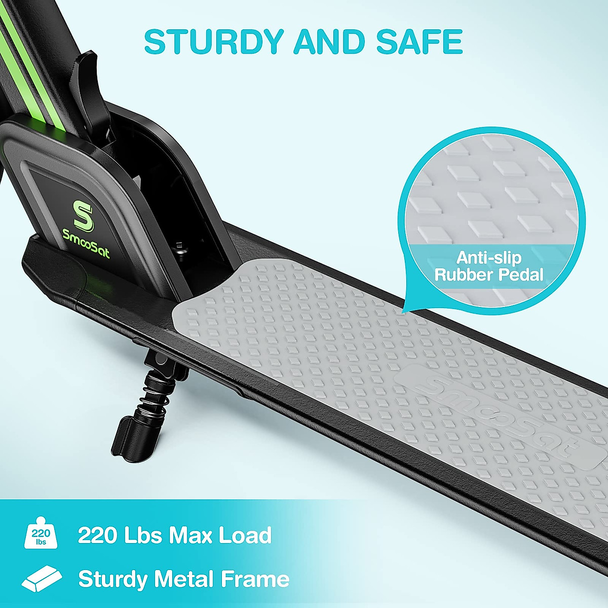 SmooSat S8 Kick Scooter for Kids Ages 8+, Teens & Adults, Super Smooth Ride, Up to 220 lbs, Adjustable Height, Ergonomic Y-Type Handlebar, Ideal Gift