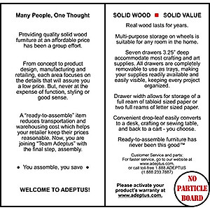 Adeptus Original Drop Leaf Roll Cart with Desk, Sold Wood, 7 Drawer Extra Wide Drawers Roll Carts, Medium Pine