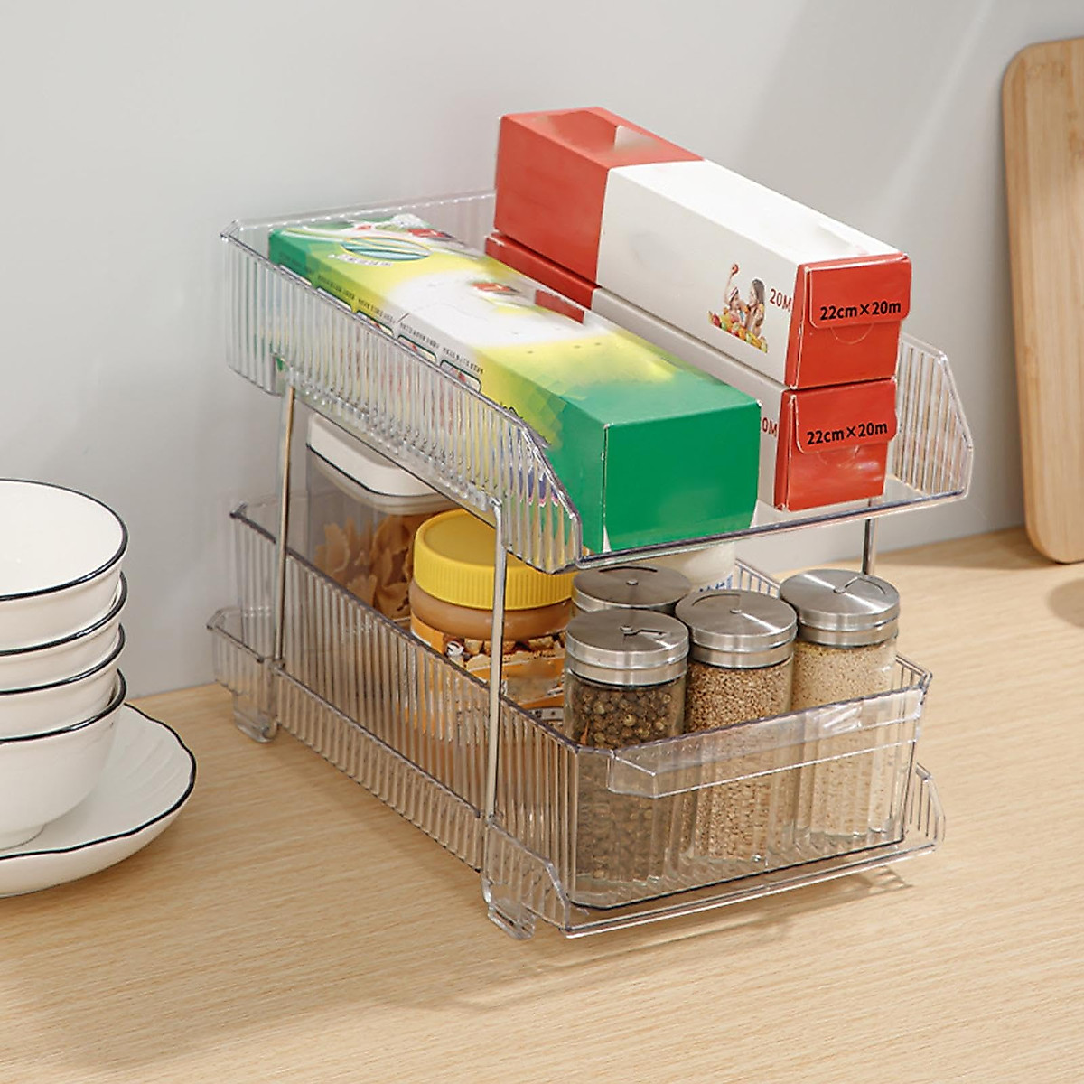 Medicine Cabinet Organizer, Multi Purpose Kitchen Under Sink Organizers, Pull Out Kitchen Pantry Shelf Cupboard, Home Organization for Kitchen Pantry, Desktop, Toiletry, Hair Products,