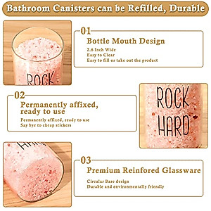 Lucomb Glass Apothecary Jars with Lids for Bathroom Storage Organizer, 4 Packs Cotton Ball Q-Tip Holder Hair Tie Organizer & Bobby Pin Holder Great for Funny Bathroom Canisters Decor Farmhouse Style