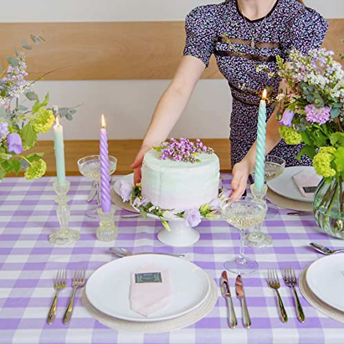 Talking Tables Green Glass Candlestick Holder Taper Candle Stand for Indoor or Outdoor Dining, Elegant Dinner Party Decorations, Birthday, Garden, Wedding, Christmas, Home Décor Large