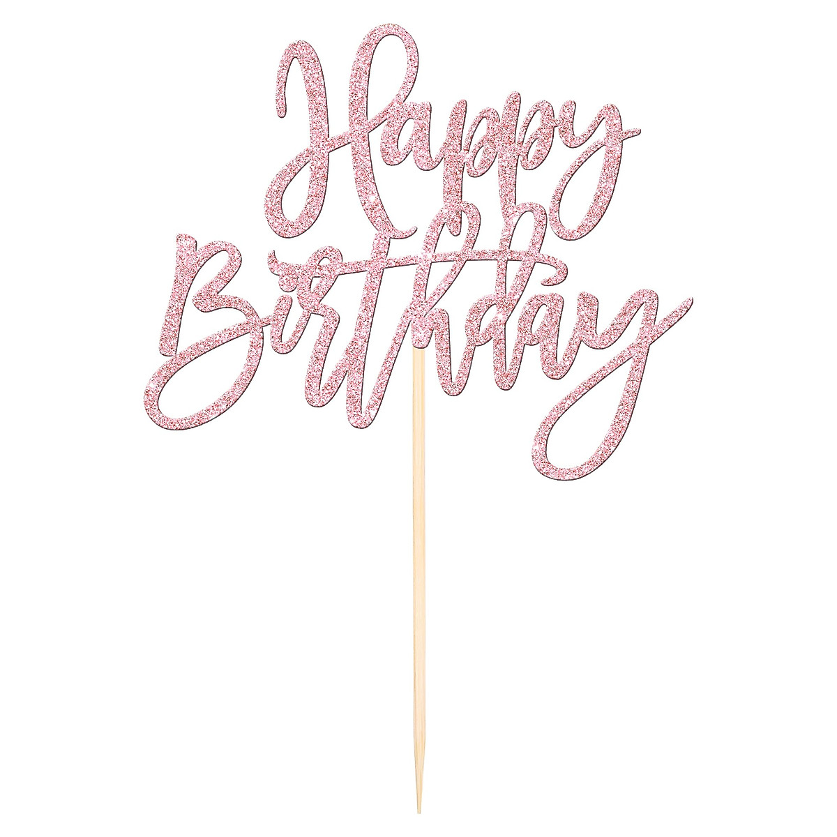 1 PCS Happy Birthday Cake Topper Glitter Happy Birthday Cake Pick for Celebrating Happy Birthday Anniversary Theme Party Cake Decorations Supplies Light Pink