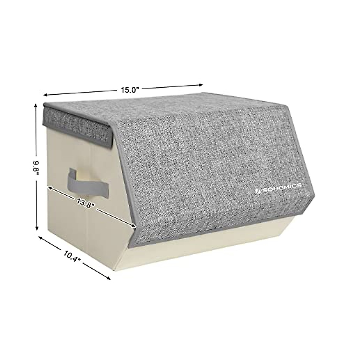 SONGMICS Stackable Storage Bins, Fabric Storage Boxes with Lids, Stackable Storage Cubes with Magnetic Closures, a Semi-Open Front, Lid Can Stay Open after Stacked up, Set of 2, Gray URLB02GE