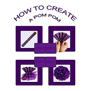 16Pcs of Tissue Paper Pom Poms Mixed Paper Lanterns Craft Kit, Suitable for Lavender Purple Theme Party/ Baby Shower /Birthday Party Decoration/Bridal Shower/Wedding Party Decoration （Purple）