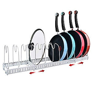 X-cosrack 11 Dividers Pot Pan Lid Rack Bakeware Cupboard Organizer, Expandable, Patent Pending. White