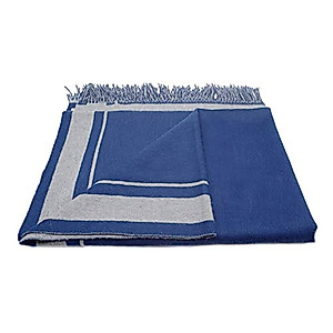 State Cashmere Reversible Throw Blanket with Fringes - Ultra Soft Accent Blanket for Couch, Sofa & Bed - Made with Merino Wool & Cashmere Sourced from Inner Mongolia - (Navy/Heather Grey, 70"x50")