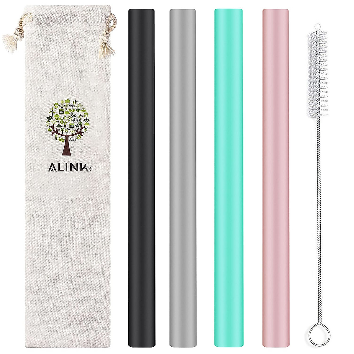 ALINK 8 Counts Reusable Silicone Boba Tea Straws with Brush