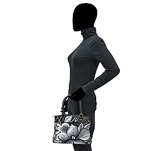 Anna by Anuschka Women's Leather Small Satchel, Midnight Floral Black, One Size US