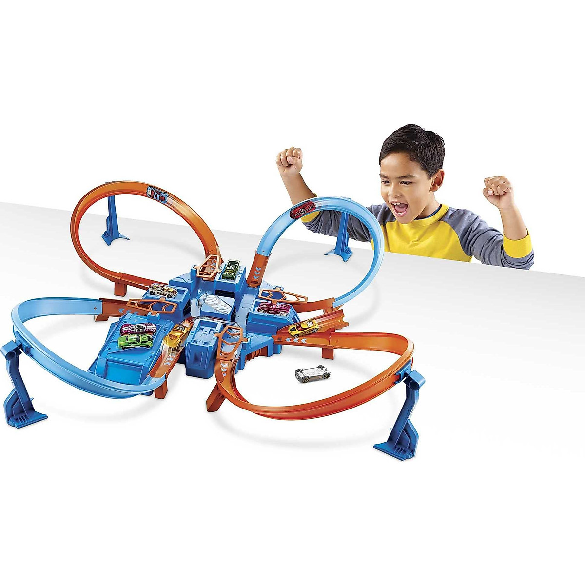 Ultimate Hot Wheels Crashing Action with the Criss Cross Crash Track Set! [Amazon Exclusive] & Set Of 10 1:64 Scale Toy Trucks And Cars For Kids And Collectors (Styles May Vary) [Amazon Exclusive]