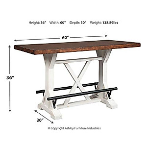 Signature Design by Ashley Valebeck Rustic Farmhouse 36" Counter Height Dining Table, Brown & White