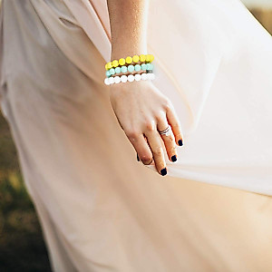 6 Pcs Lava Stone Bead Bracelet, Natural Gemstone Stretchy Bracelets- Aromatherapy Essential Oil Diffuser Healing Chakras Agate Crystal Elastic Lucky Bracelets Gifts for Women