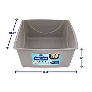 Petmate Open Cat Litter Box, Large Nonstick Litter Pan Durable Standard Litter Box, Mouse Grey Great for Small & Large Cats Easy to Clean & USA Made