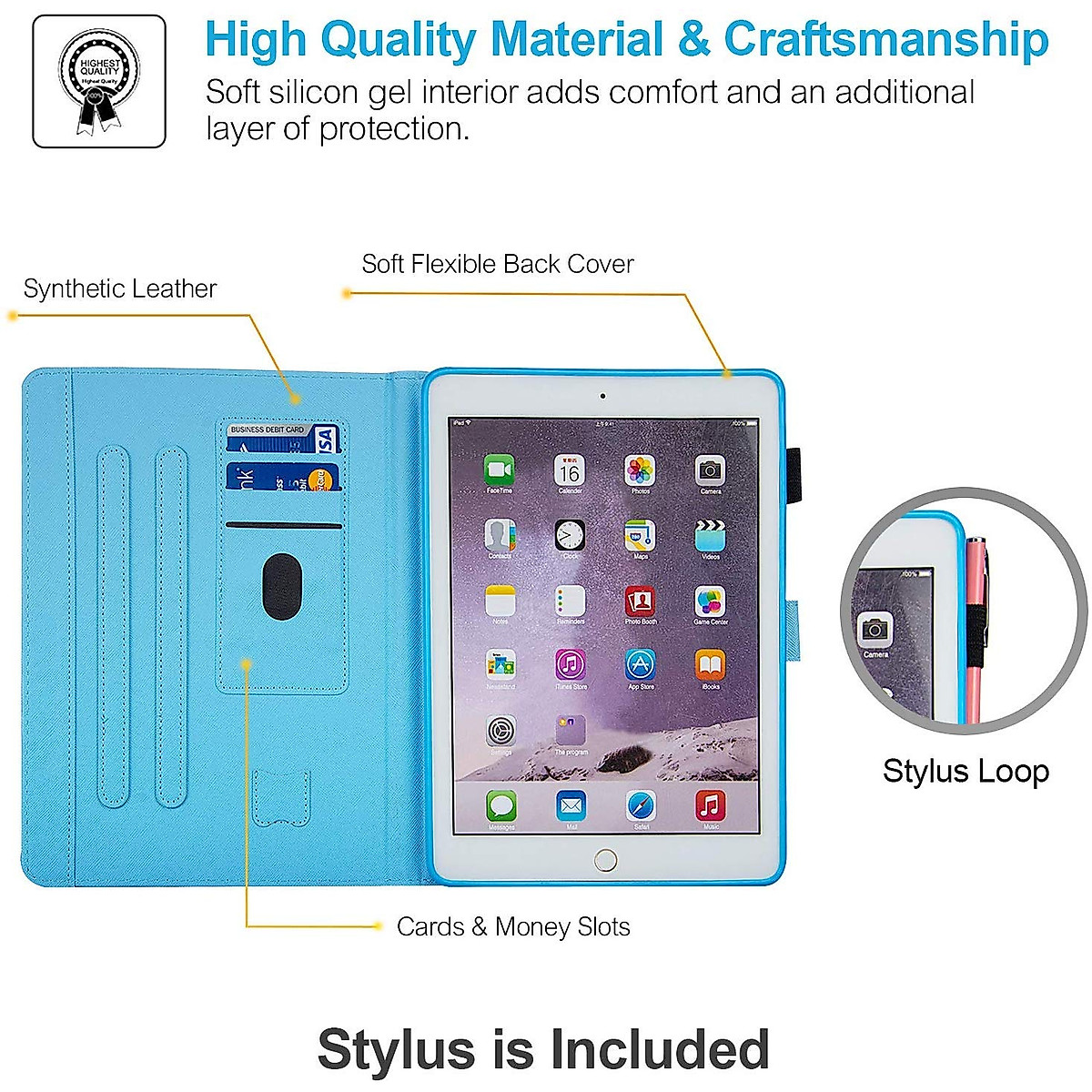 Dteck Case for iPad 9.7 inch 2018 2017 / iPad Air Case/iPad Air 2 Case, PU Leather Folio Smart Cover with Auto Sleep Wake Stand Wallet Case for Apple iPad 6th / 5th Gen,iPad Air 1/2, Beach Live it