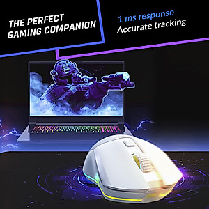 KLIM Blaze Pro Rechargeable Wireless Gaming Mouse with Charging Dock RGB - New Version - High-Precision Sensor and Long-Lasting Battery - Up to 6000 DPI - Great PC Gaming Mouse Wireless - White