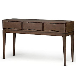 SIMPLIHOME Harper SOLID WOOD 54 inch Wide Mid Century Modern Console Sofa Entryway Table in Walnut Brown with Storage, 3 Drawers , for the Living Room, Entryway and Bedroom