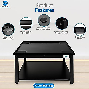 EZ Laundry | Upgraded 29” Universal Pedestal – 700lbs Capacity, Raises 16” with Built-in Drain Pan + Hose, Adjustable Feet, Anti-Vibration, Steel & Storage Shelf for Washer & Dryer (Black)