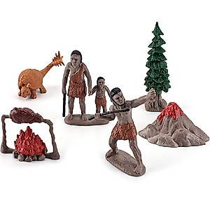 BLAPNK Realistic Prehistoric Animal and Primitive Figurines Moodel Toy 12 Pcs Ancient Smilodon Mammoth Human Figures Collection Playset Educational Toy Christmas Birthday Gift
