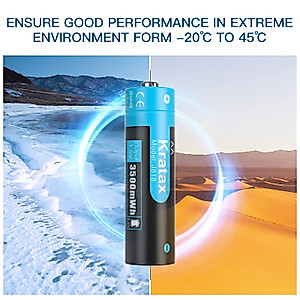 Kratax Rechargeable Lithium AA Batteries 8 Pack 1.5v 3500mWh li-ion Rechargeable Batteries with 2h Battery Charger, 1600 Cycles Long-Lasting, Constant Voltage Output for Game Controller, Electric Toy