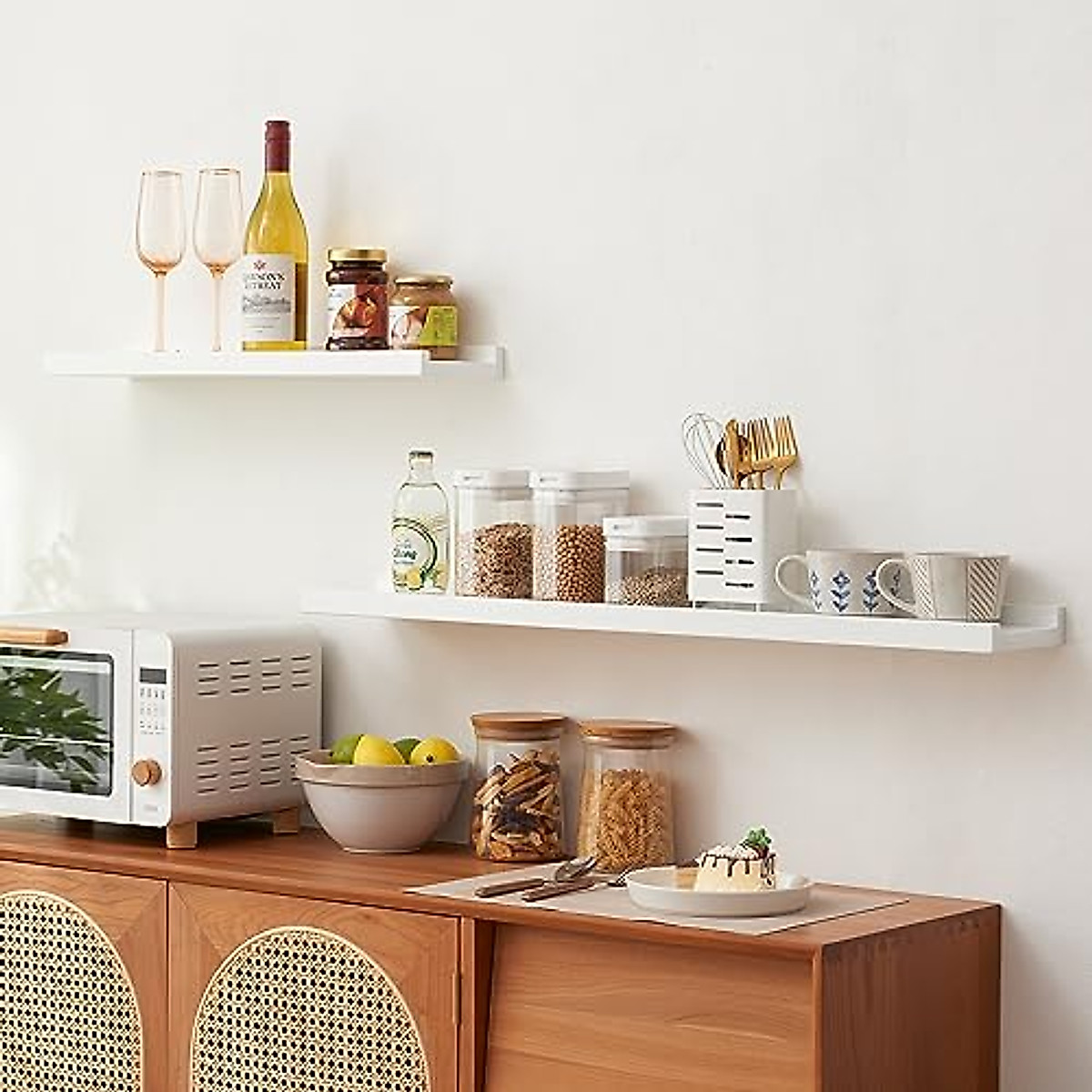 TREOAKWIS 12 inch White Floating Shelves Oak Wall Shelf Natural Wood Wall Mounted Display Picture Ledge Shelf for Home Office Living Room Bedroom Wall Storage Shelf 6X12inch