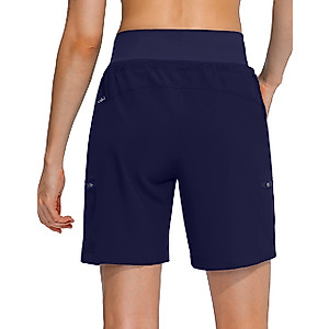 Obla Women's Hiking Cargo Shorts Zipper Pockets Soft High Waisted Quick Dry 7 Inch Long Shorts for Women Golf Athletic Summer (Navy_XL)