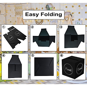 WNINK Black Silver Card Box with Gold Foil Design, Gift Cards Receiving Box for Graduations, Birthdays Party, Wedding Receptions, Bridal & Baby Showers, Retirements, Anniversaries