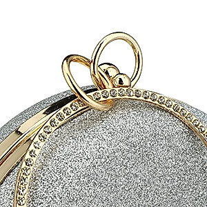 Women's Round Ball Clutch Rhinestone Ring Handle Designer Wristlets Handbag Purse Wedding Party Prom Evening Bag (Silver)