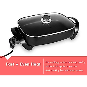Caynel Professional Non-stick Copper Electric Skillet Jumbo, Deep Dish with Tempered Glass Vented Lid, Upgrade Thermostat, 16”x 12”x 3.15”- 8 quart (16 * 12 Black)