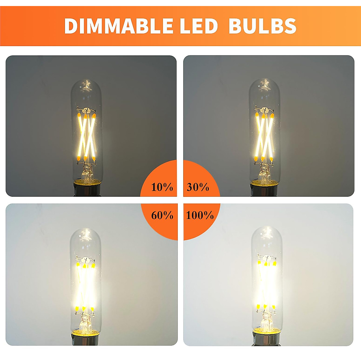 ALAMPEVER 5.5W (60W Equivalent) Dimmable T6 LED Edison Bulbs, E12 Candelabra Base, 5000K Daylight, CRI90, 550LM, Clear Vintage Tubular Bulb, 6-Pack