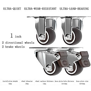 Caster Wheels, 1 Inch Casters, Wheels for Furniture Casters Set of 4 Directional Casters & Swivel Casters & Brake Casters, Industrial Wheels for Cart Rubber Silent Casters(2fixed + 2brakes)