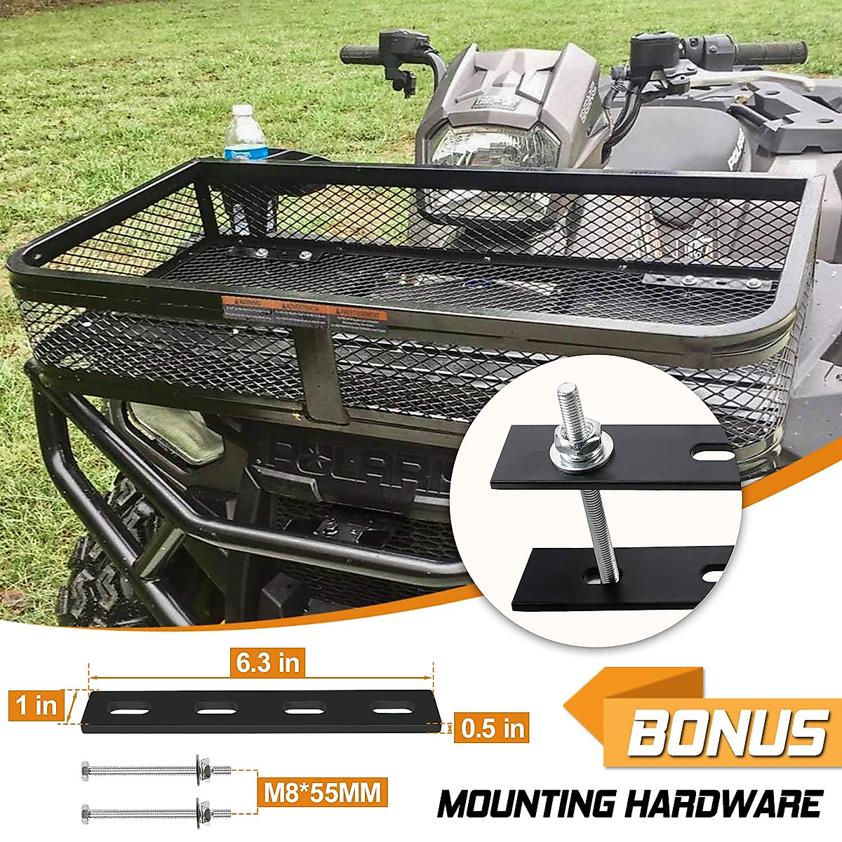ORCISH Heavy Duty ATV Front Cargo Basket, 17" W x 36" L x 6" H Racks and Baskets with Steel Mesh Surface, Include Mounting Kit, ATV Storage Cargo Box Attachments for Luggage Carrier