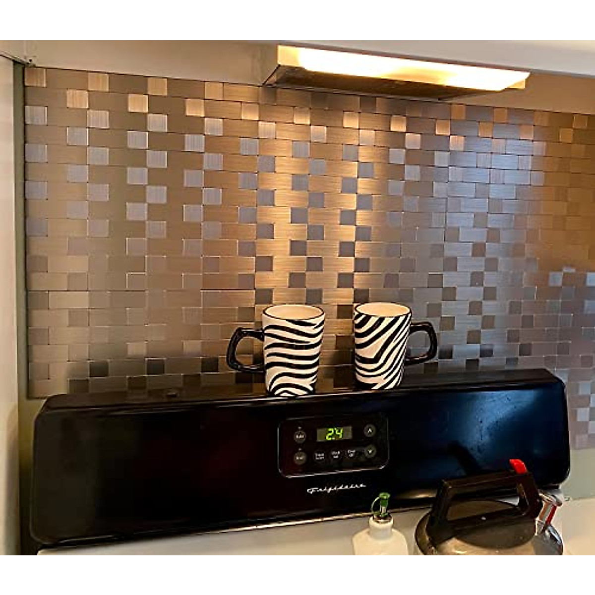 LK 10pcs Premium Self-Adhesive Metal Tiles - Peel and Stick Backsplash Tiles for Kitchen, 12"x12", Silver