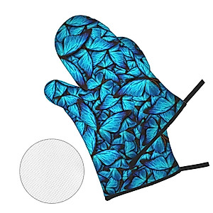 LAKIMCT Beautiful Blue Butterflys Oven Mitts and Pot Holders Sets Non-Slip Potholders Heat Resistant Oven Gloves for Kitchen Baking Cooking BBQ, 4-Piece Set