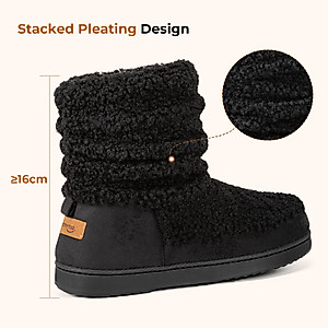 HomeTop Women's Bootie Slippers Fuzzy Warm Memory Foam Indoor House Shoes with Non-slip Rubber Soles (9-10, Black)