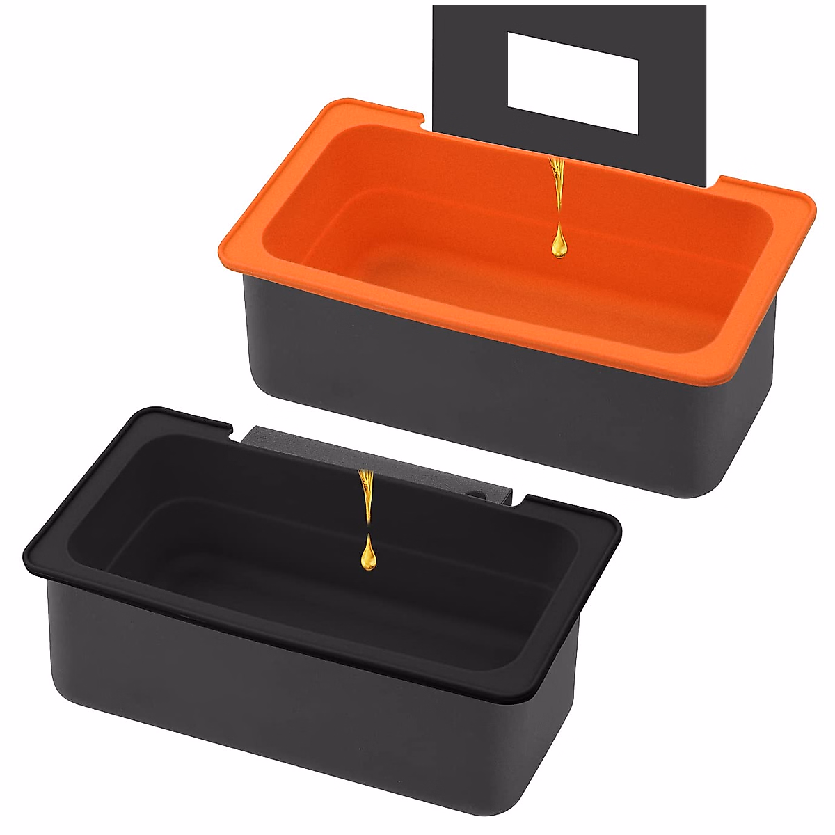 Winceed 2Pcs Silicone Liners for Blackstone Grill Grease Cup, Reusable Silicone Grease Drip Pans, Blackstone Griddle Grease Catcher, 8'' x 3'' x 3.7'', Black+Orange