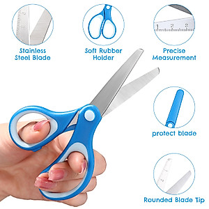 6 Inch Operation Left/Right Handed Kids Scissors, Safety Blunt Tip Toddler Scissors Stainless Steel Blade Scissors with Cover for Children Teacher School Craft Christian Supplies(3 Pieces)