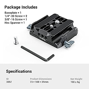 SmallRig Universal LWS Baseplate Compatible with DSLR and Mirrorless Camera Cages, Comes with Dual 15mm Rod Clamp - 3357